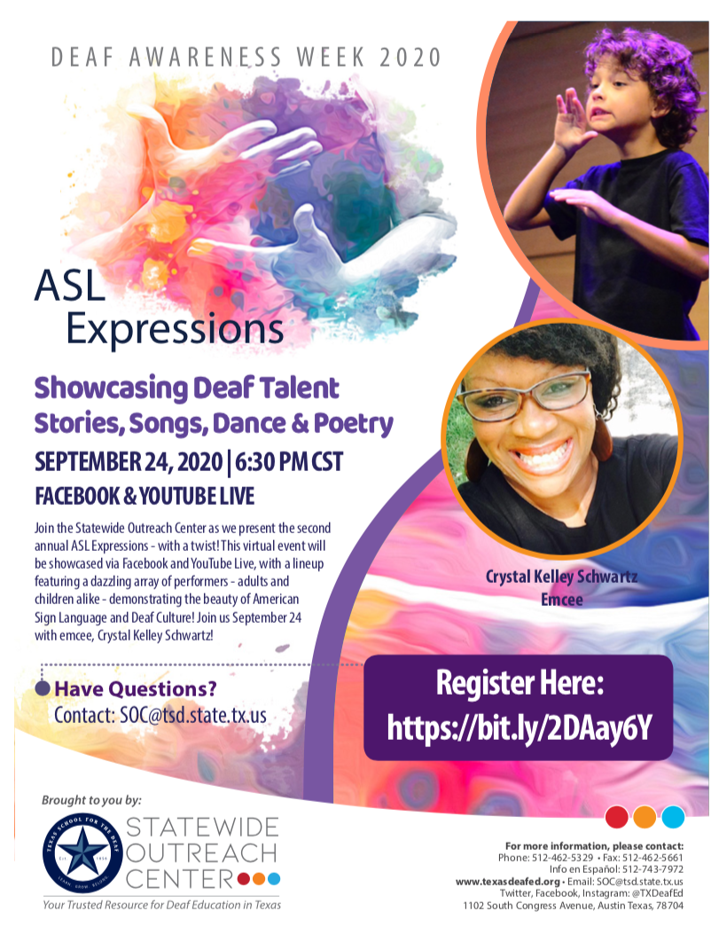 In 1 hour! ASL Expressions Showcase (TSD outreach center) – Deaf Events ...